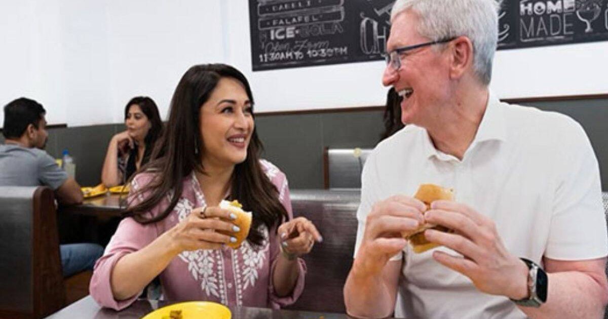 Apple CEO Tim Cook enjoys vada pav with Madhuri Dixit